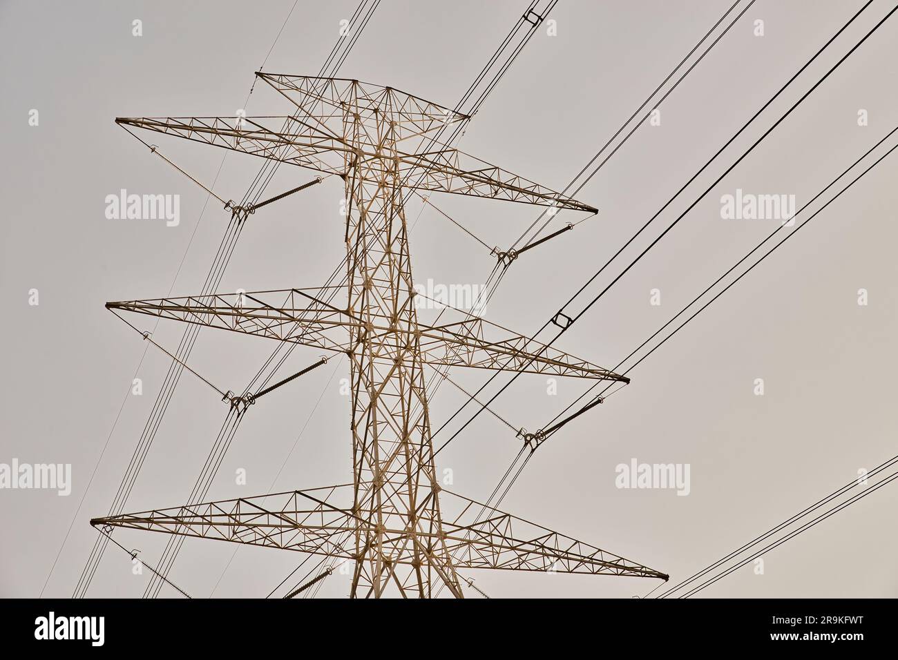 High Power Electric transmission grid lines in the desert.Dammam -Saudi ...
