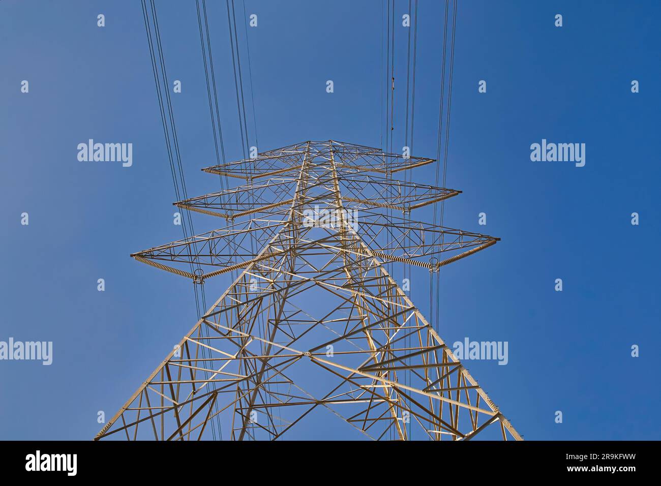 High Power Electric transmission grid lines in the desert.Dammam -Saudi ...