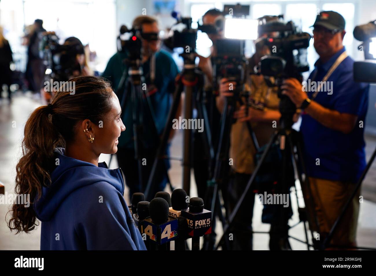 Alyssa Thompson speaks to reporters during the 2023 Women's World Cup ...