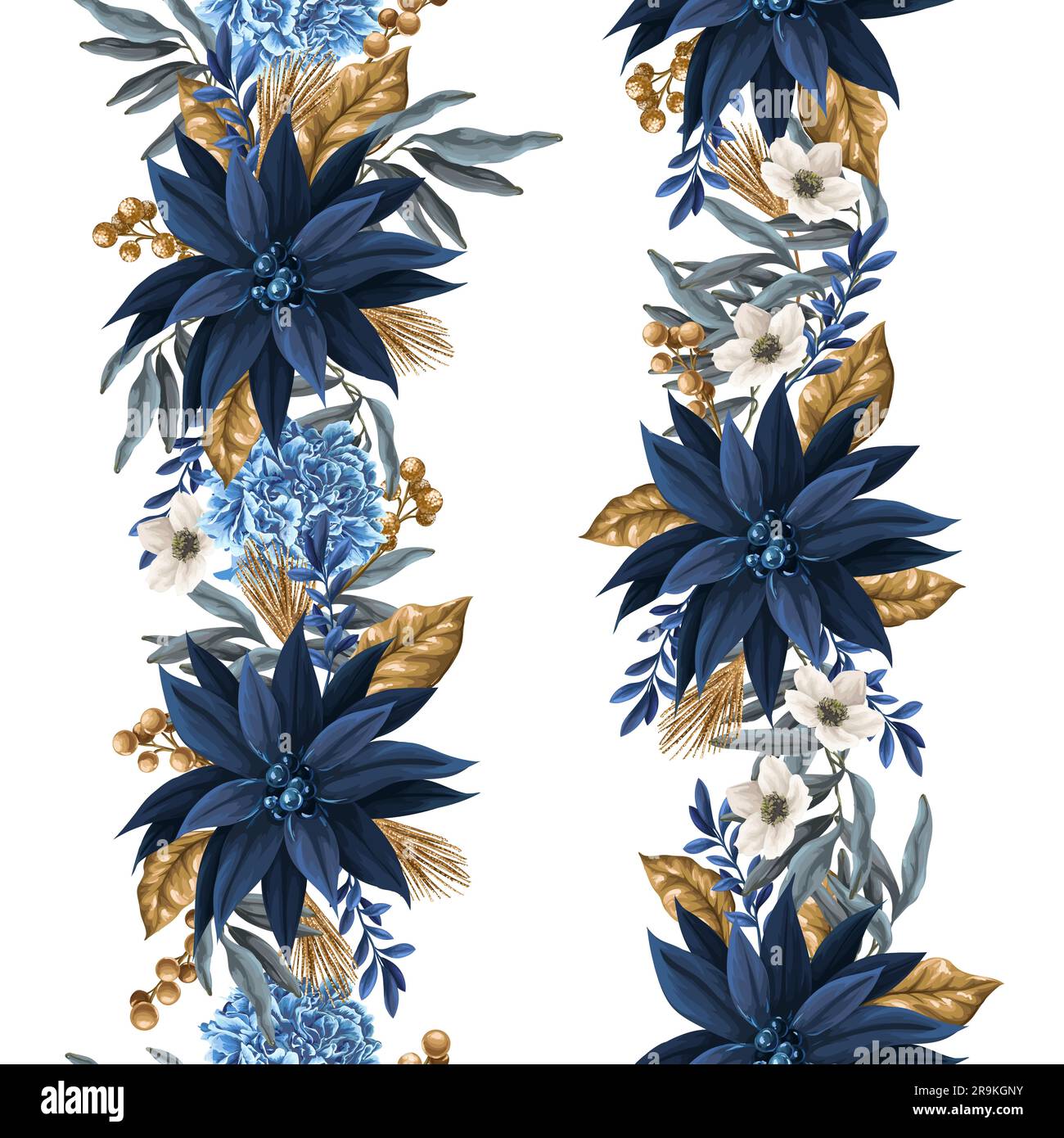 Border with blue poinsettia and gold elements. Vector Stock Vector ...