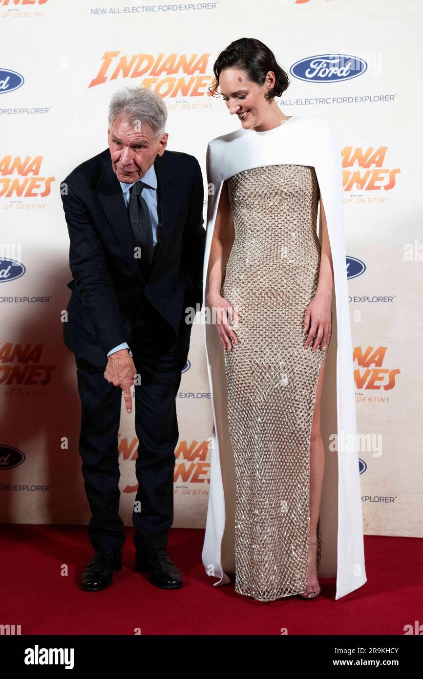 Harrison Ford, left, and Phoebe Waller-Bridge pose for photographers ...