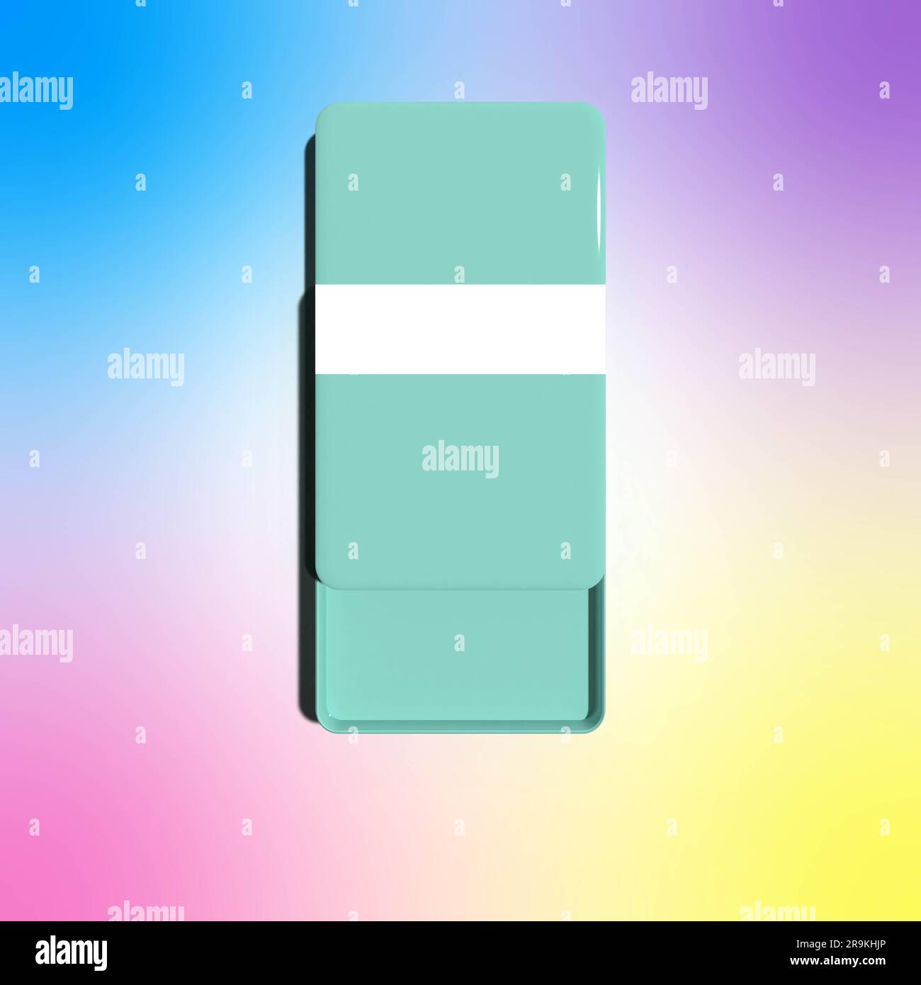 A 3d rendering of a green rectangle tin against a colorful background ...