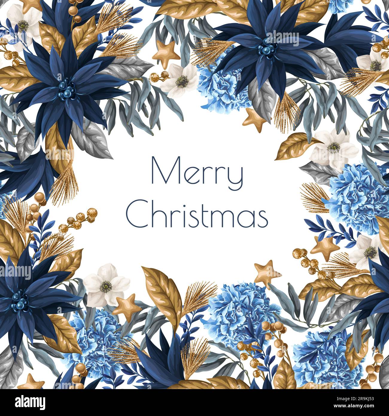 Bouquets with blue poinsettia and gold elements. Vector Stock Vector ...