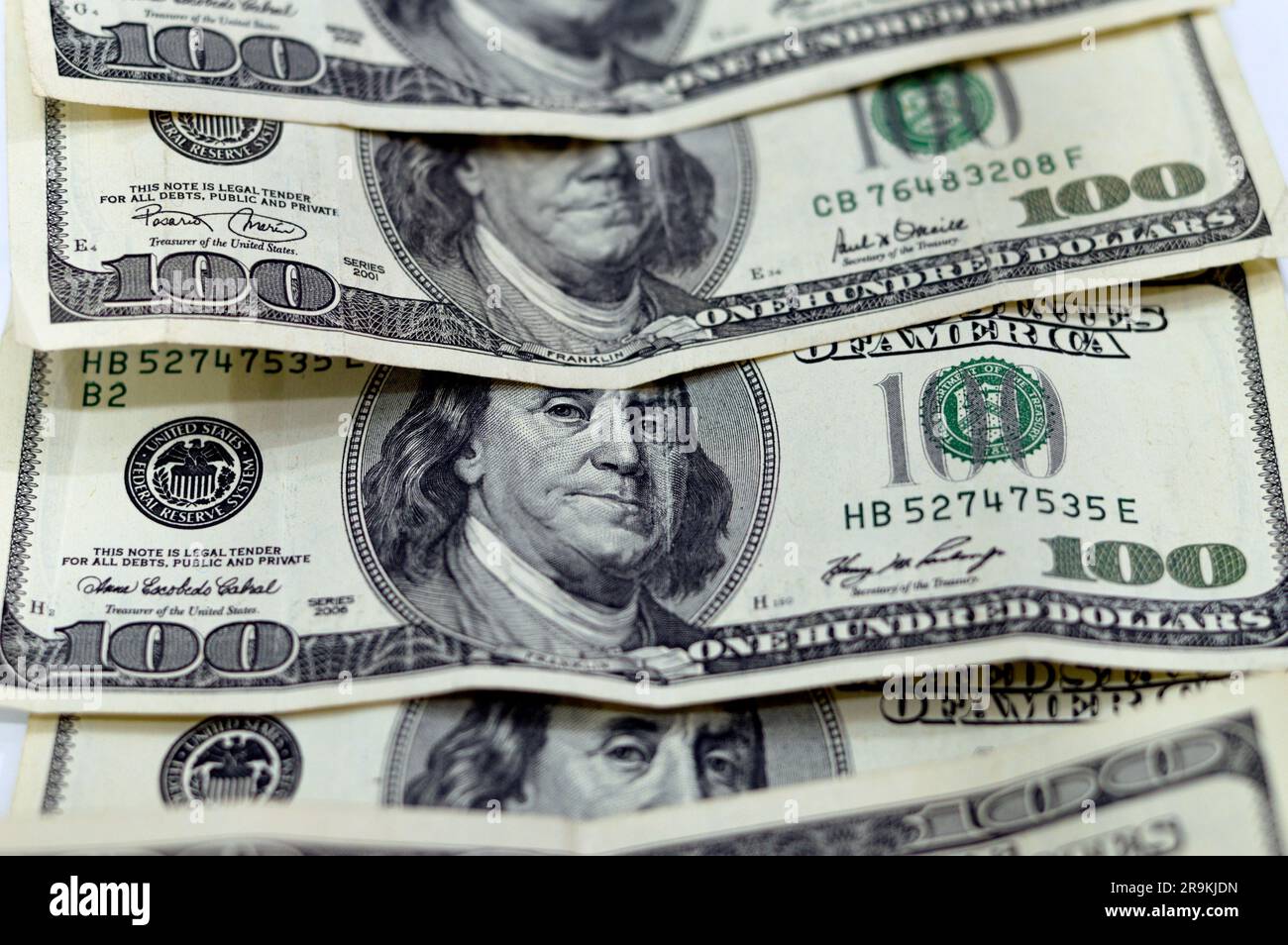 pile of 100 one hundred dollar banknote currency cash money old series with the portrait of ...