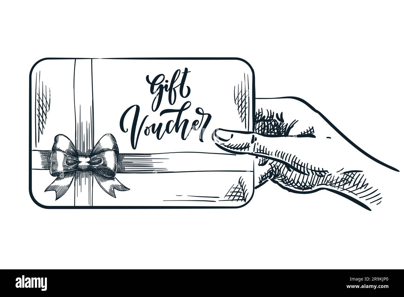 Human hand holding gift voucher card. Discount coupon concept. Vector ...