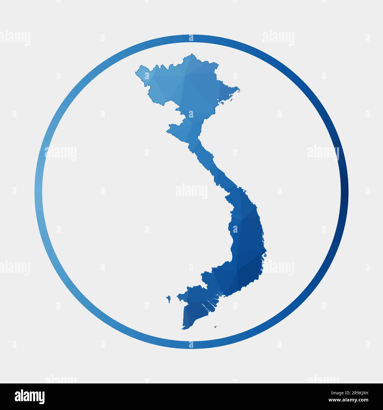 Vietnam icon. Polygonal map of the country in gradient ring. Round low ...