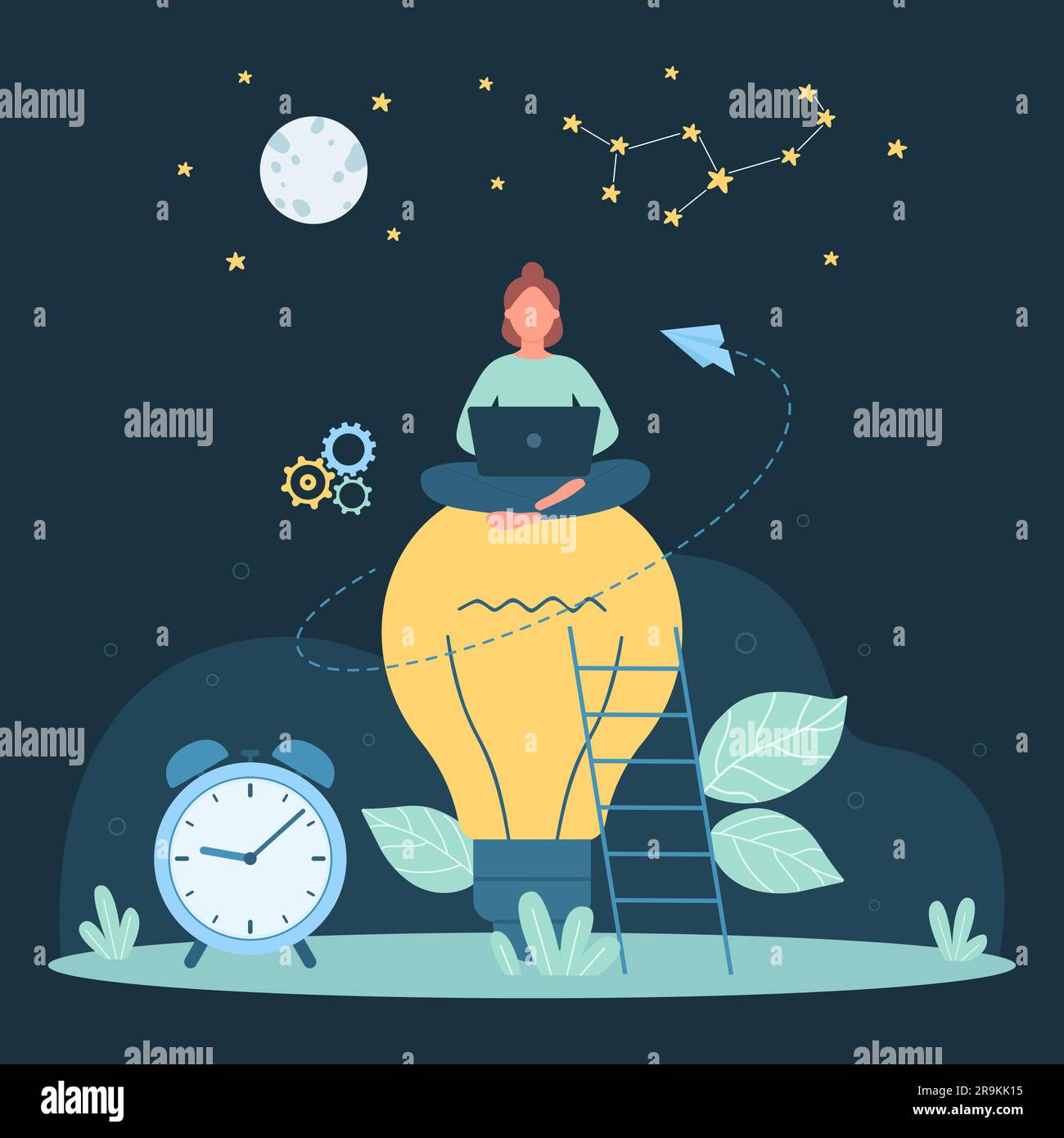 Cartoon tiny woman working with laptop, employee character sitting on ...