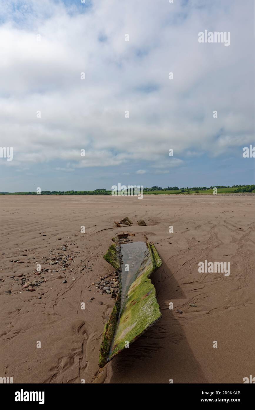 The metal plates and debris covered in Marine growth of the hull of an ...