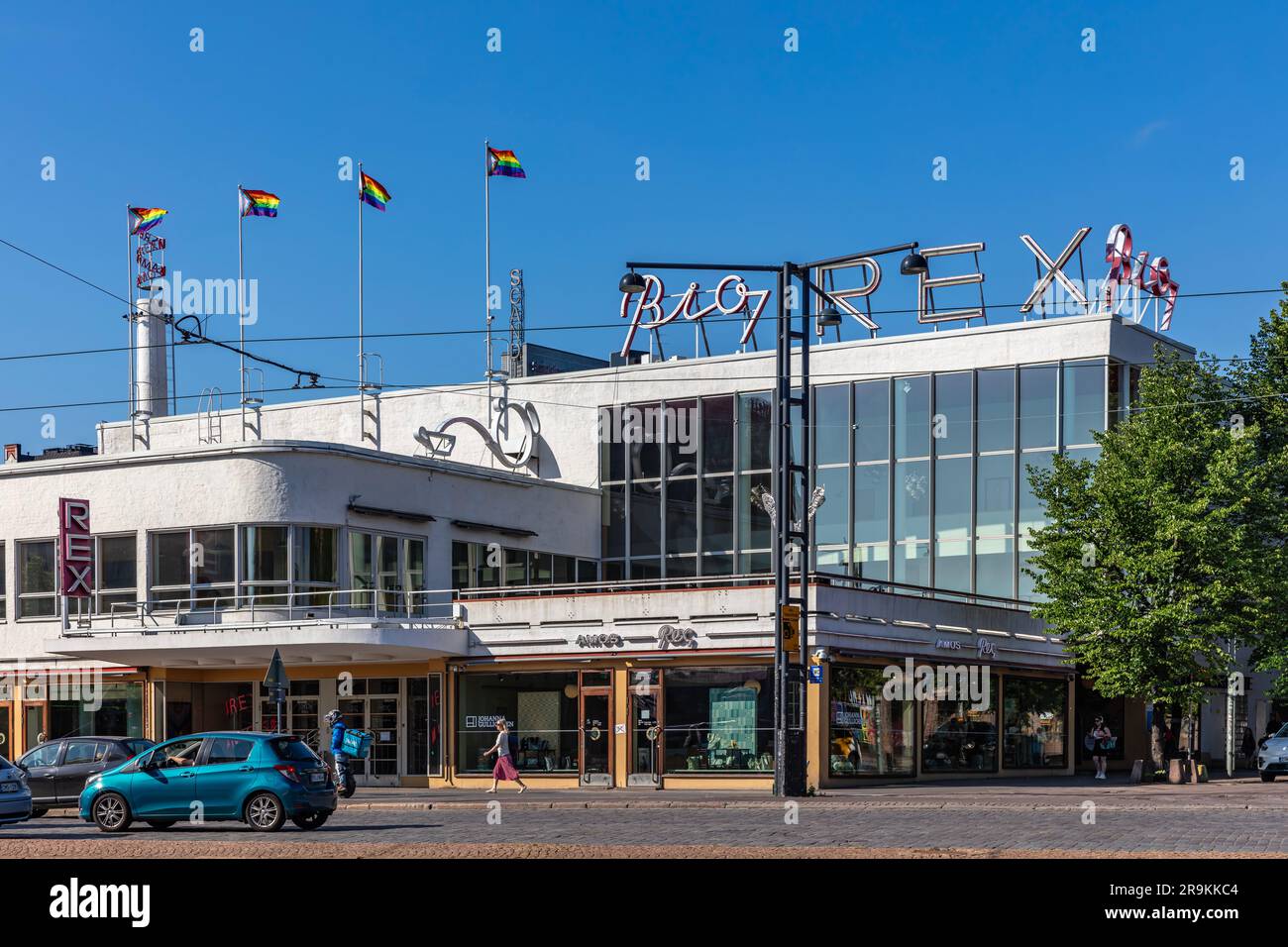 Street view of Helsinki. Lasipalatsi is a functionalist building ...