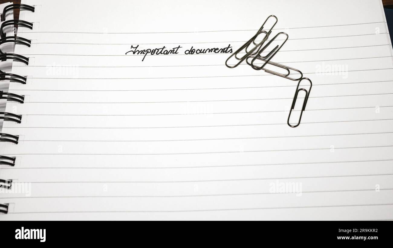Important documents, handwriting text on page of office agenda, office ...