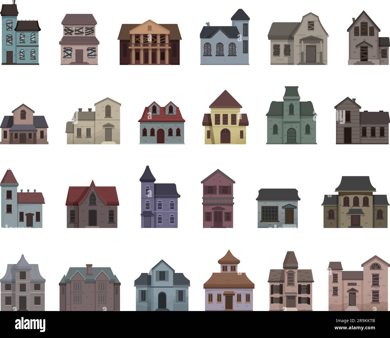Haunted house icons set cartoon vector. Halloween ghost. Fear spooky ...
