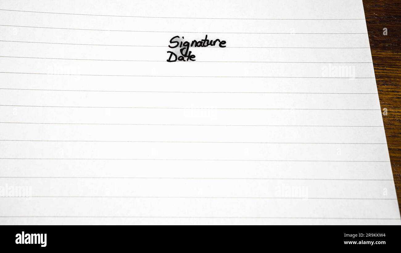 Signature and date, handwriting text on page of office agenda, office ...