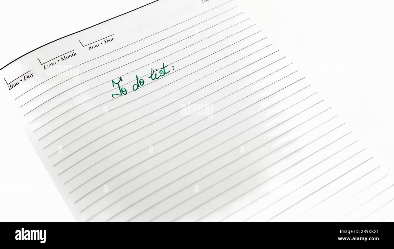 To do list, handwriting text on page of office agenda. Copy space Stock ...