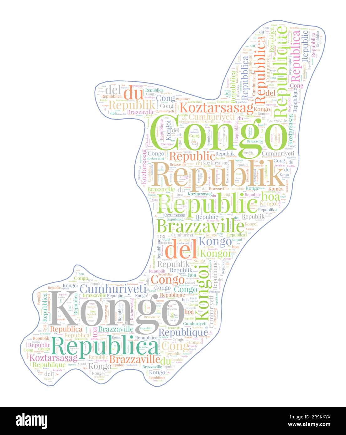 Congo shape filled with country name in many languages. Congo map in ...