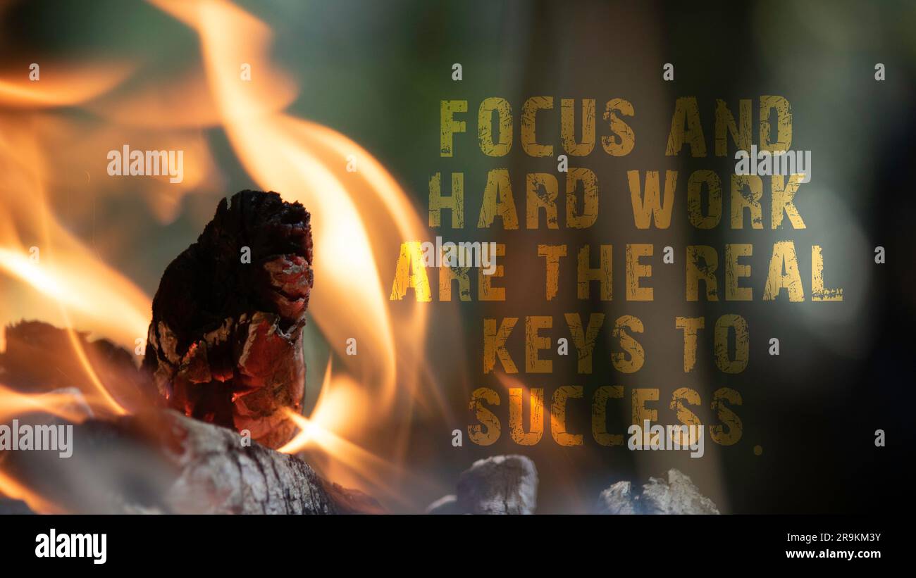 Focus and hard work are the real keys to success. success slogans Stock ...
