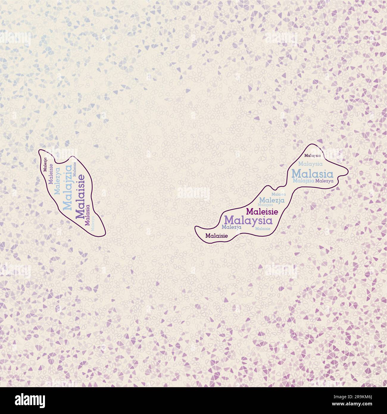 Malaysia shape with country names word cloud in multiple languages ...