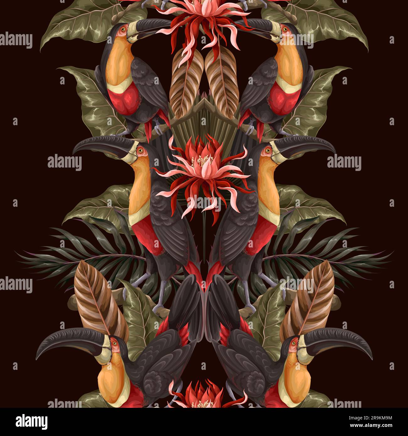 Border with toucans and tropical leaves. Vector Stock Vector Image ...