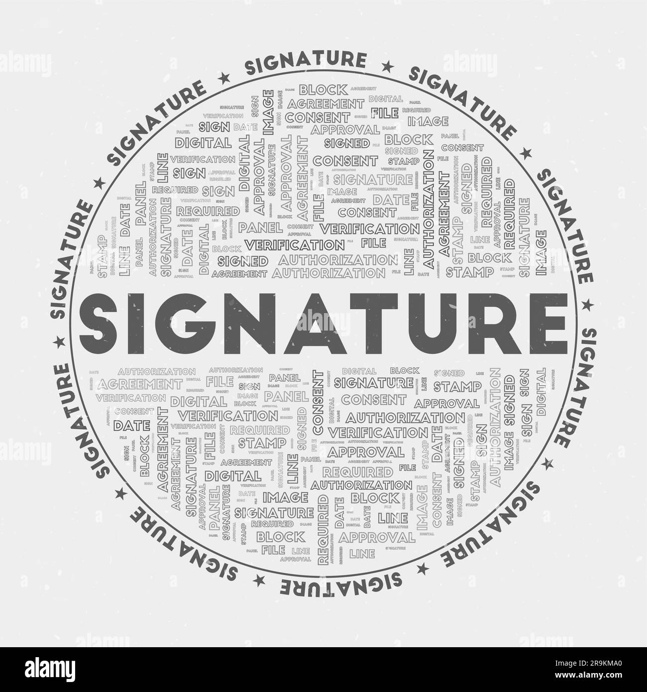 Signature - round badge. Text signature with keywords word clouds and ...