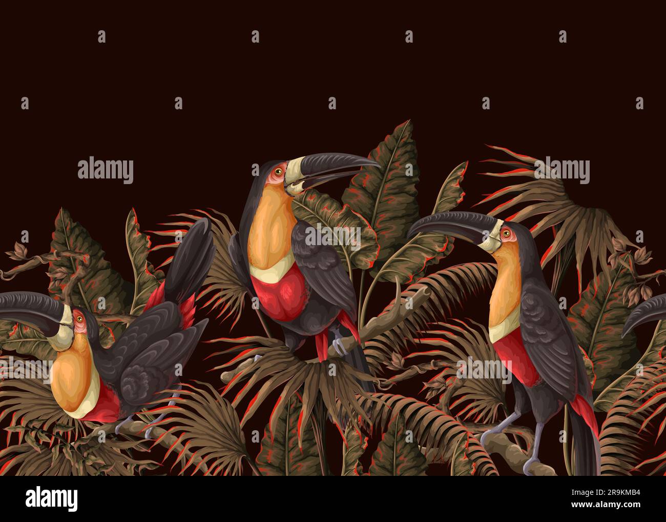 Border with toucans and tropical leaves. Vector Stock Vector Image ...