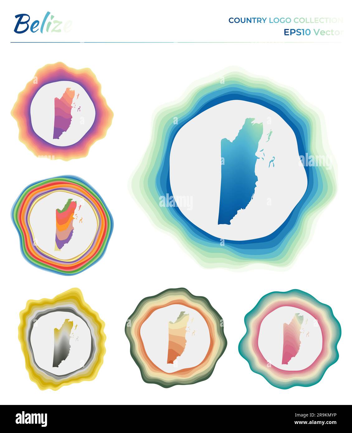 Belize logo collection. Colorful badge of the country. Layers around Belize border shape. Vector ...
