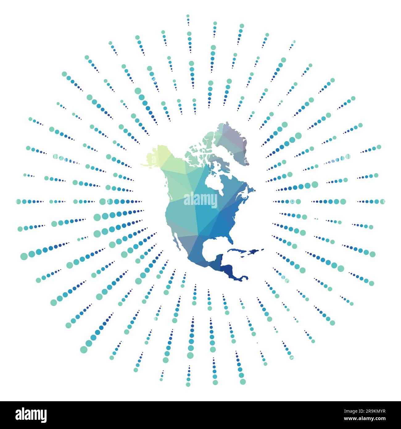 Shape of North America, polygonal sunburst. Map of the continent with ...