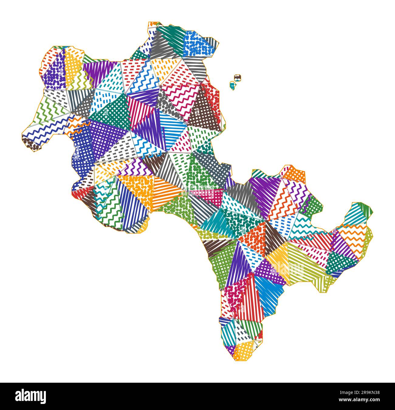 Kid style map of Koh Rong. Hand drawn polygons in the shape of Koh Rong ...