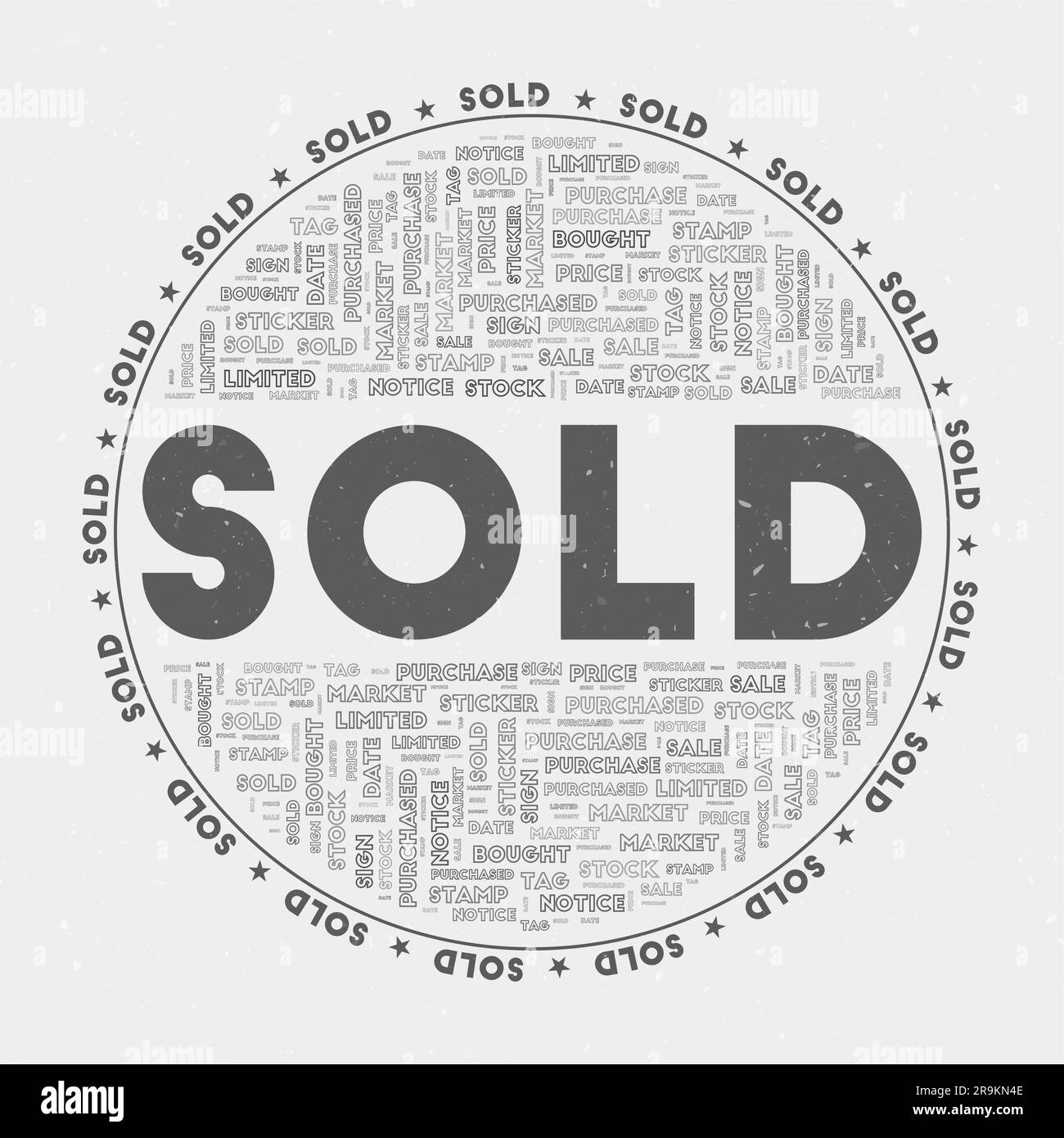 Sold - round badge. Text sold with keywords word clouds and circular ...