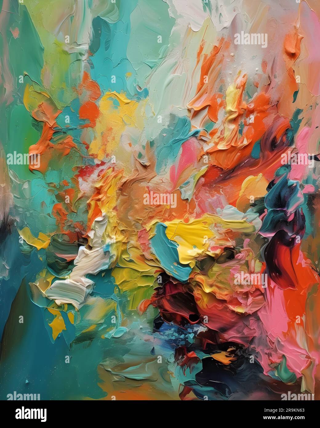 A vibrant, abstract watercolor painting featuring a combination of soft ...