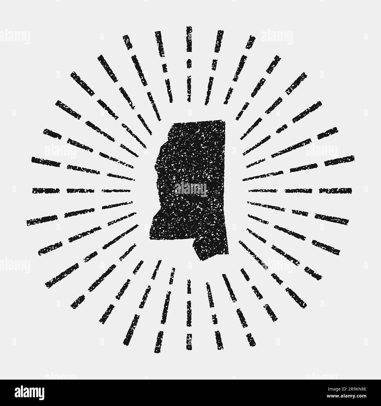 Vintage map of Mississippi. Grunge sunburst around the US state. Black ...
