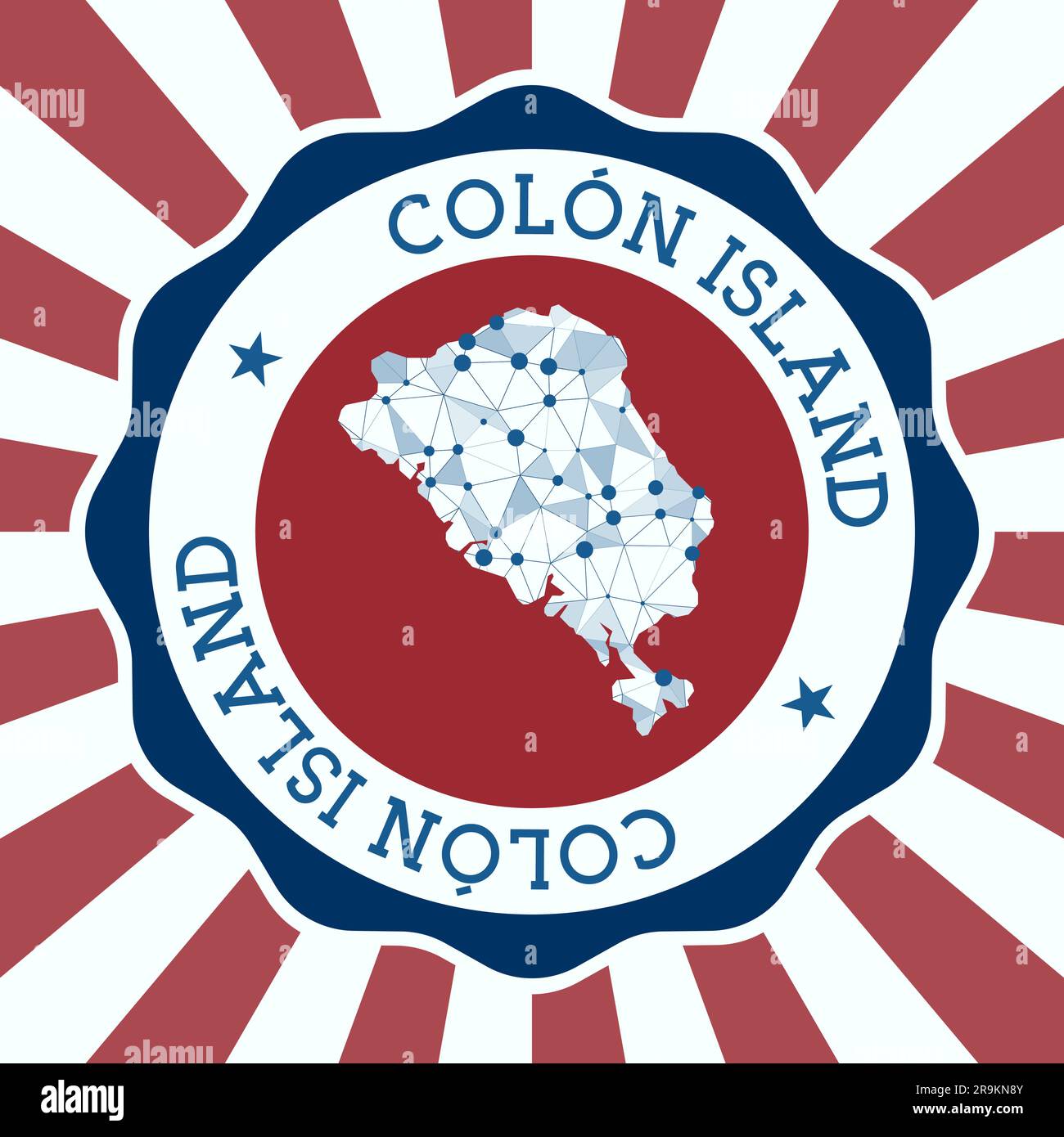 Colon Island Badge. Round logo of island with triangular mesh map and ...