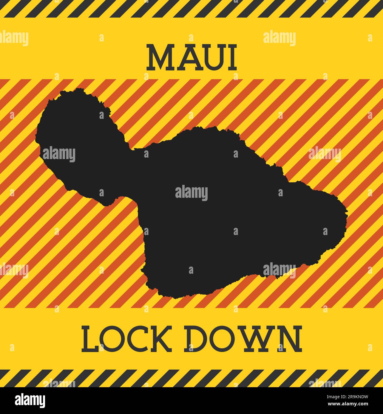 Maui Lock Down Sign. Yellow island pandemic danger icon. Vector ...