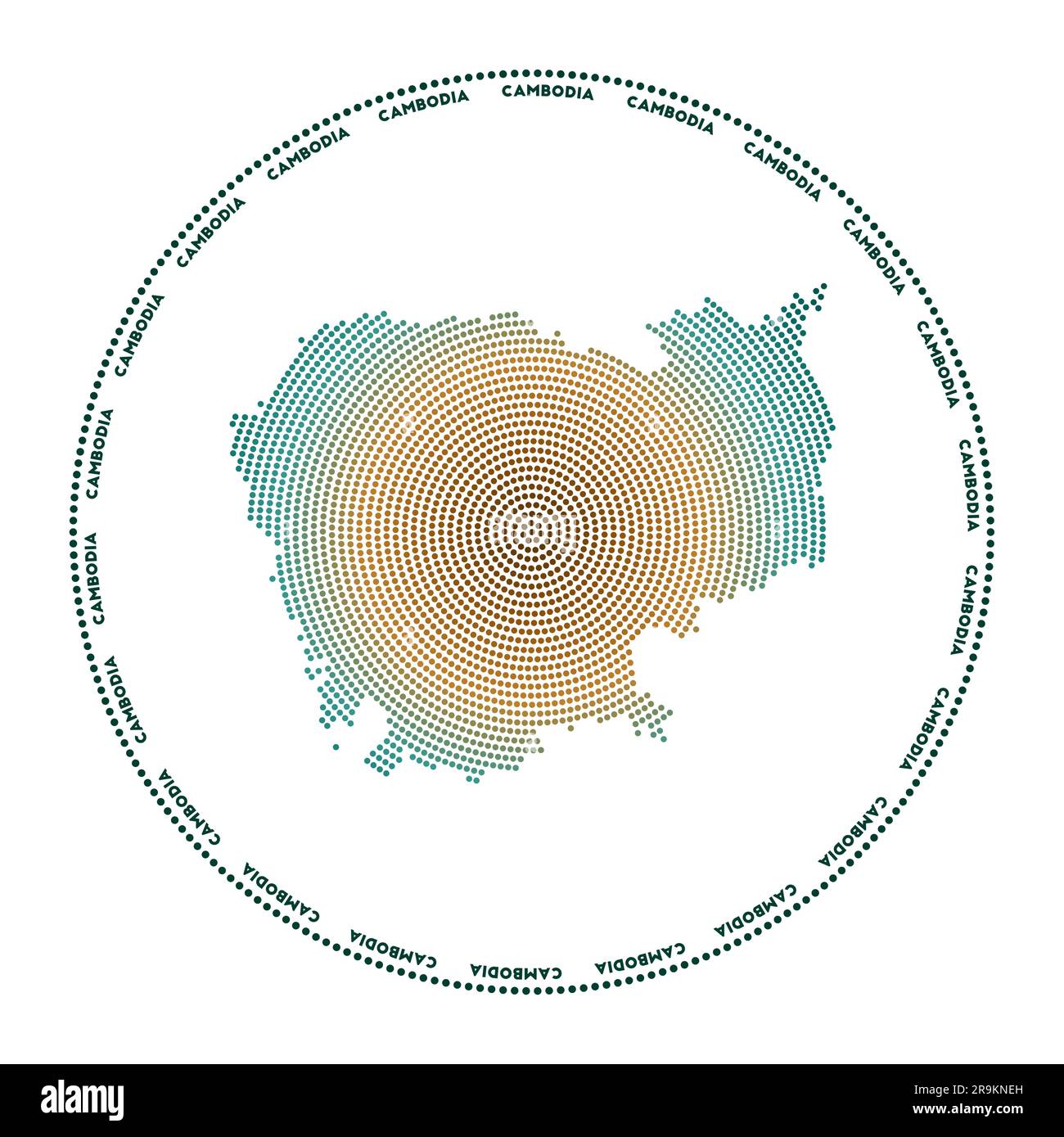 Cambodia round logo. Digital style shape of Cambodia in dotted circle ...