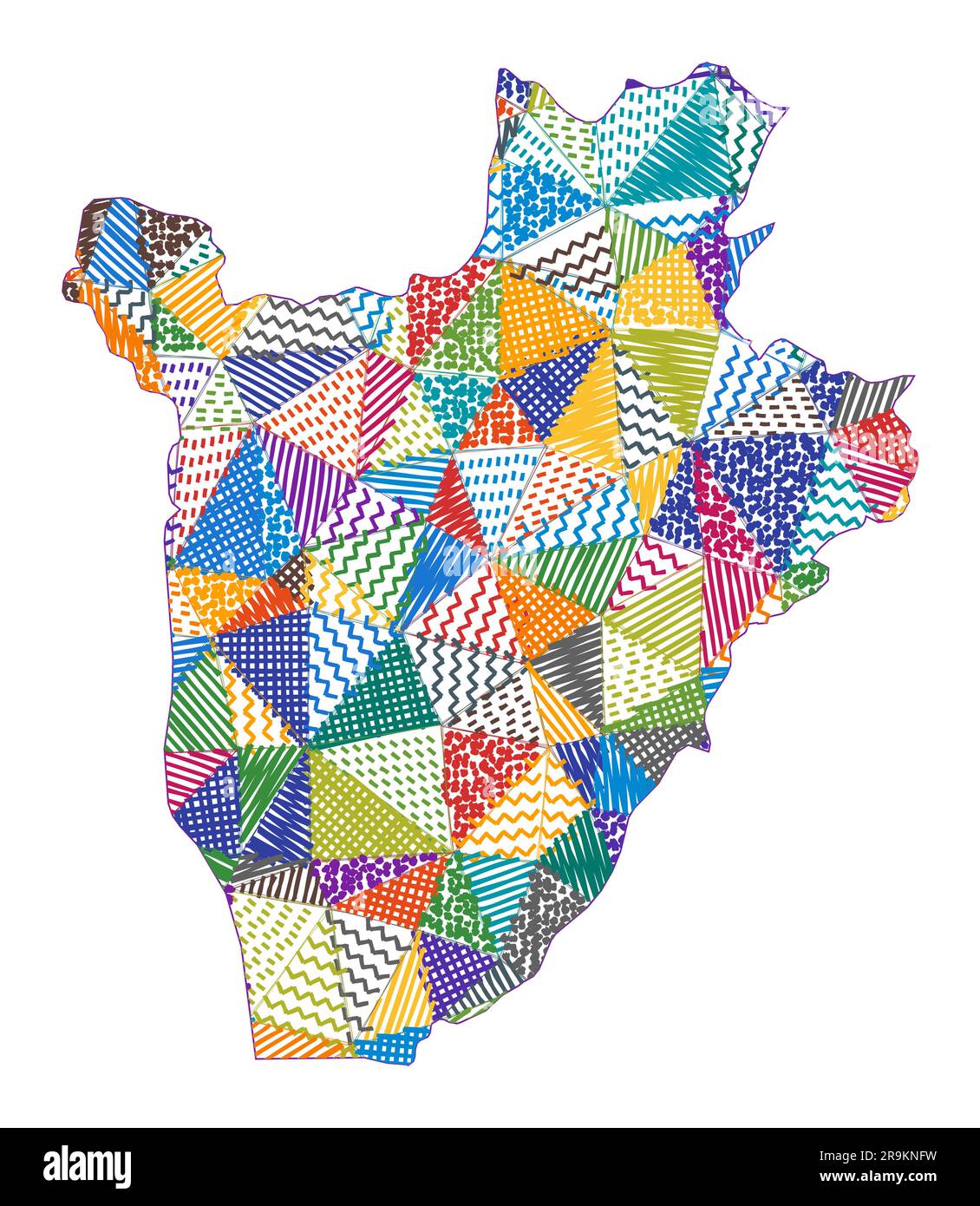 Kid style map of Burundi. Hand drawn polygons in the shape of Burundi ...