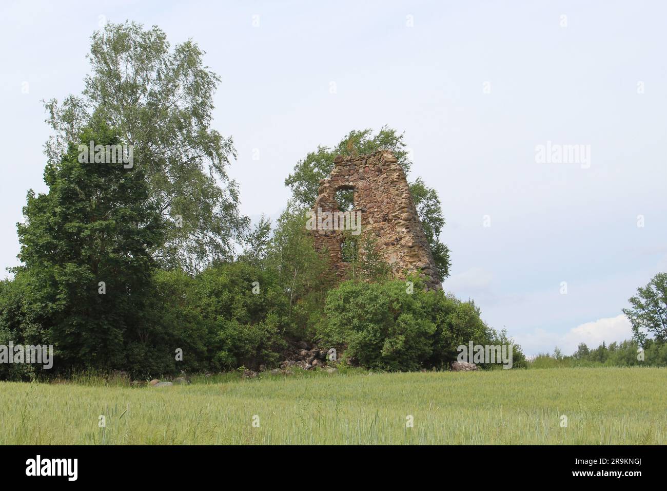 Stone remains of a long-abandoned windmill in Sece, Latvia Stock Photo ...