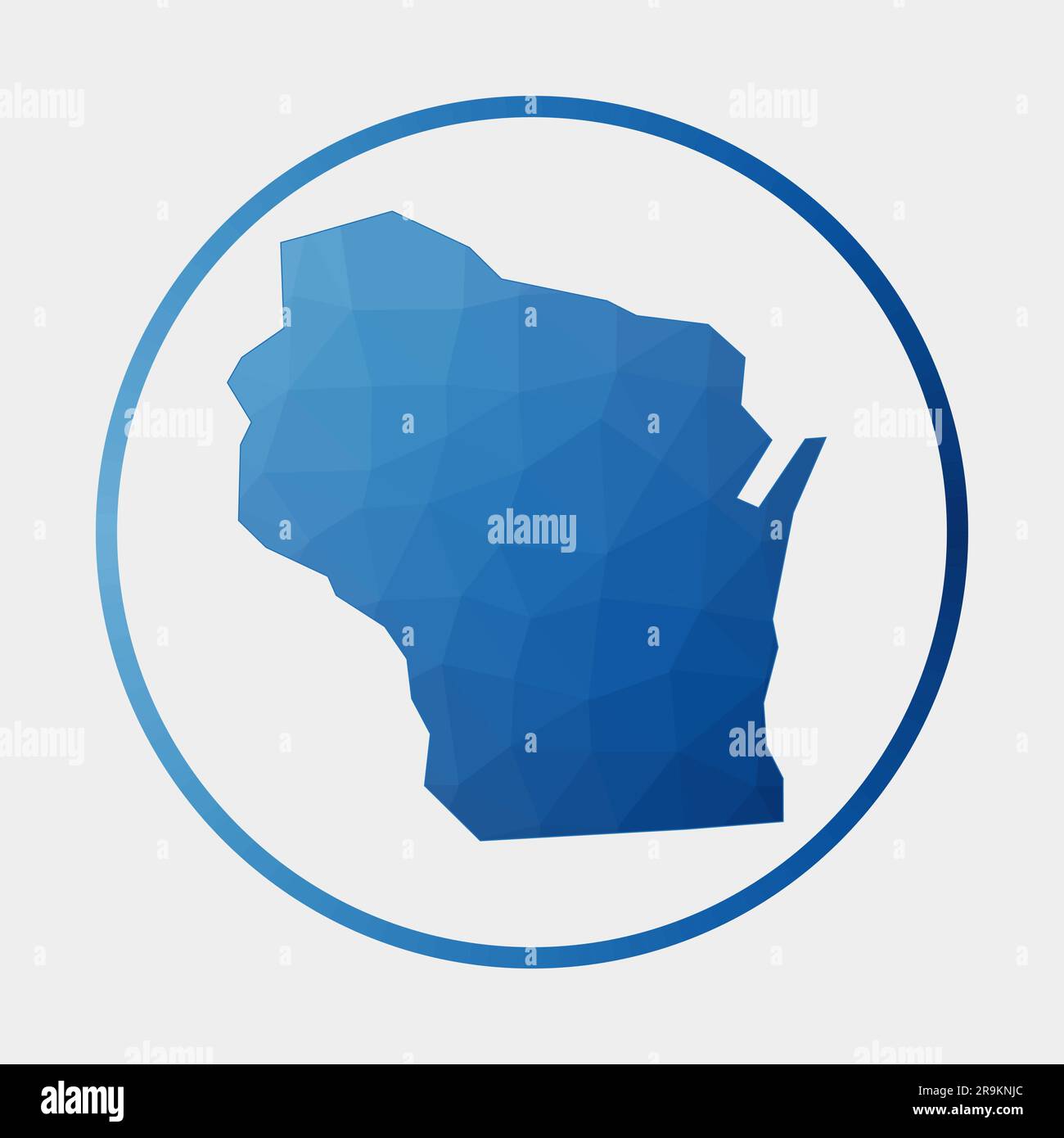 Wisconsin icon. Polygonal map of the US state in gradient ring. Round ...