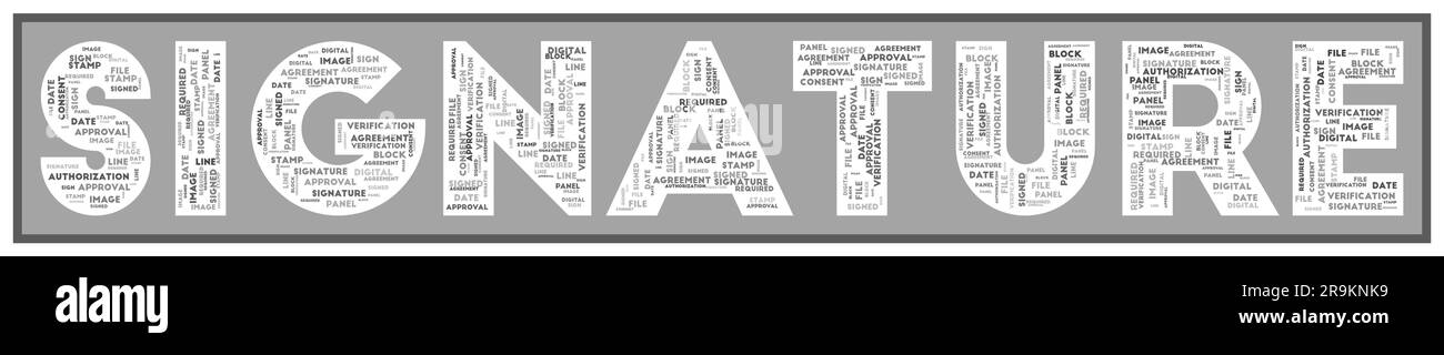 Signature text filled with related keywords of various sizes. Signature ...