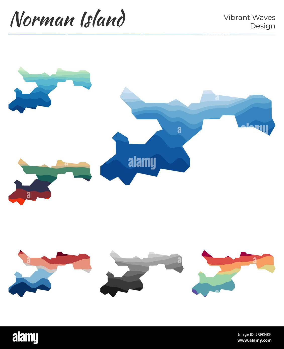 Set of vector maps of Norman Island. Vibrant waves design. Bright map ...