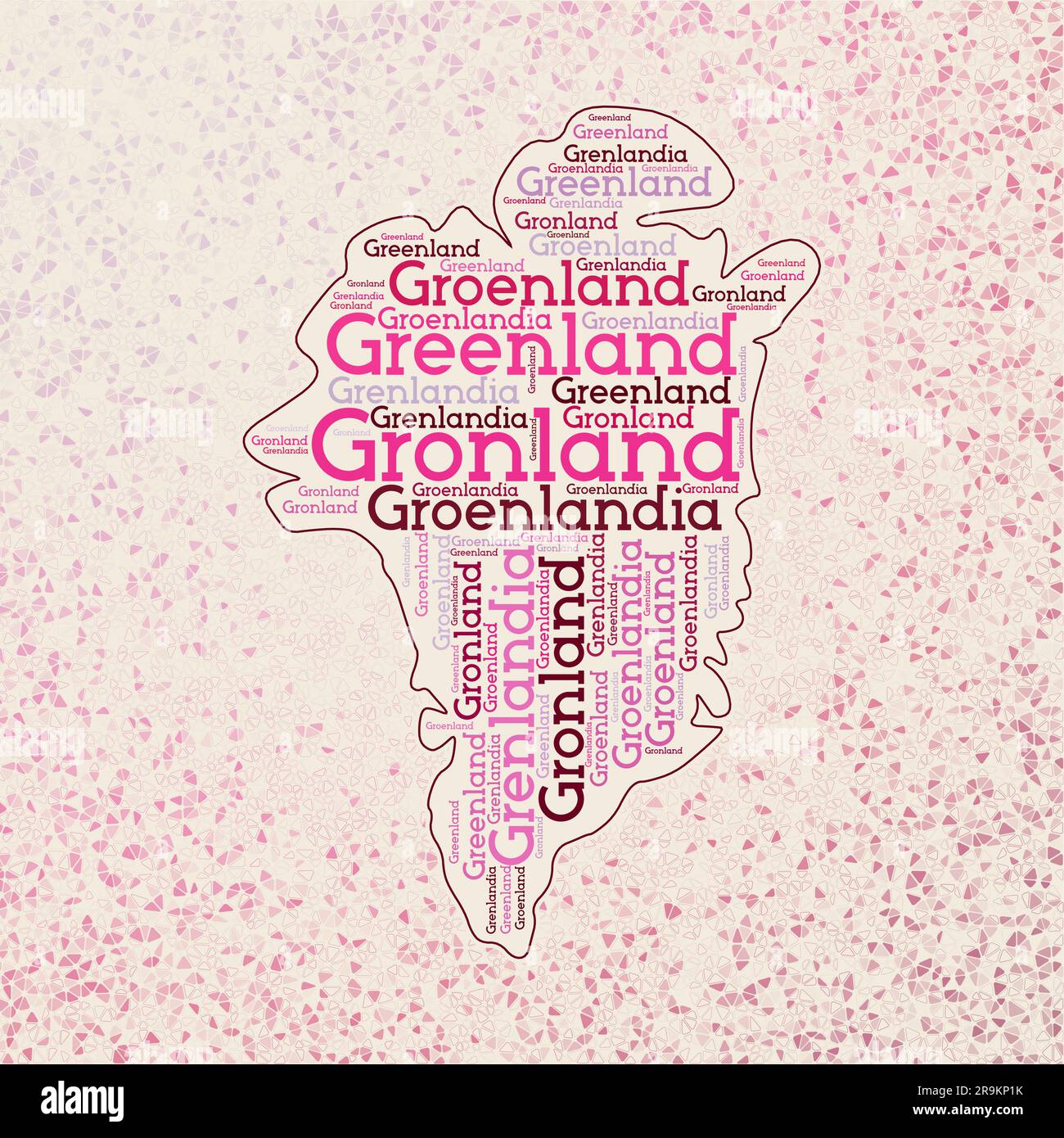 Greenland shape with country names word cloud in multiple languages ...