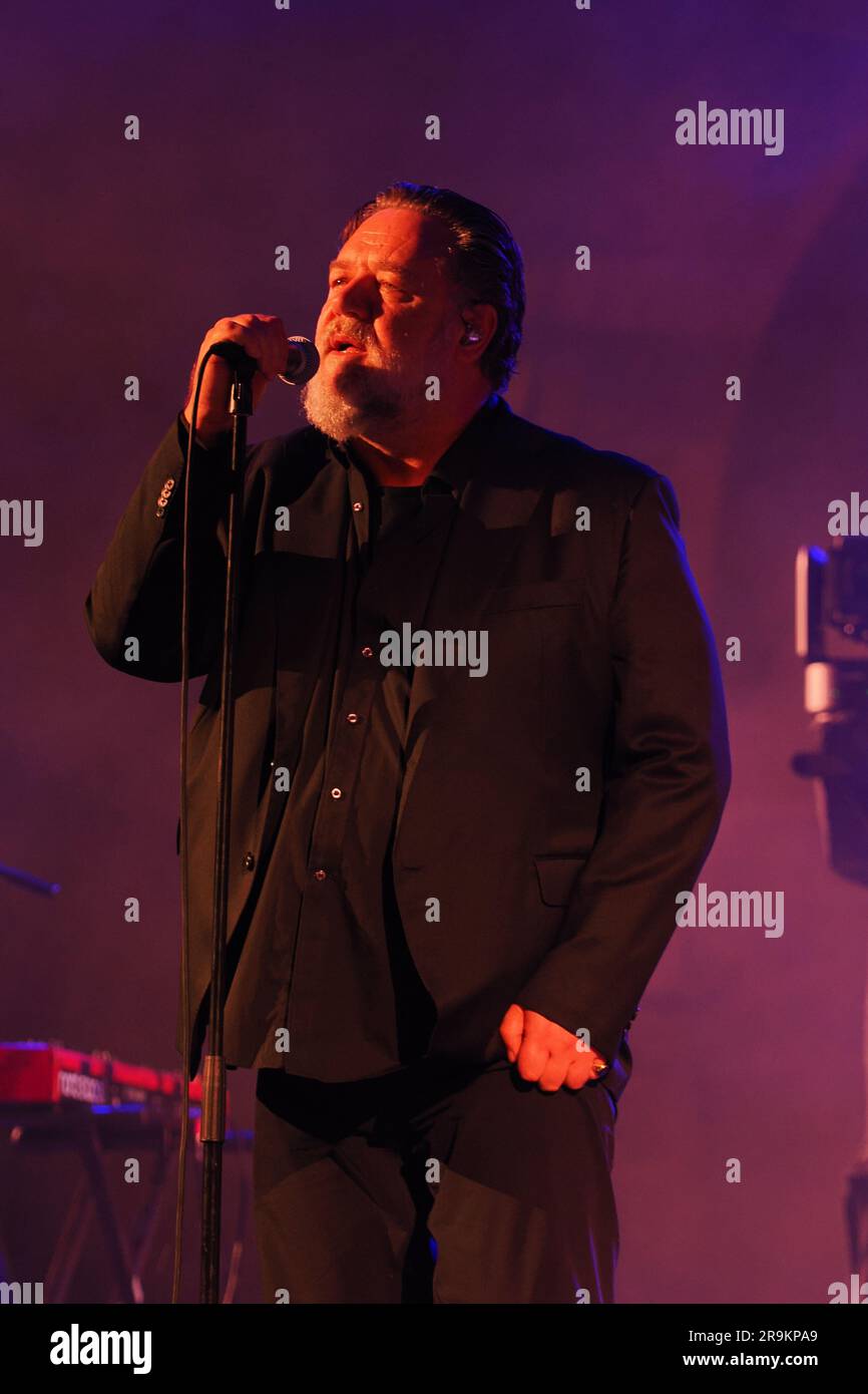 Bologna, Italy. 27th June, 2023. New Zealand actor Russell Crowe in concert with his band during ...