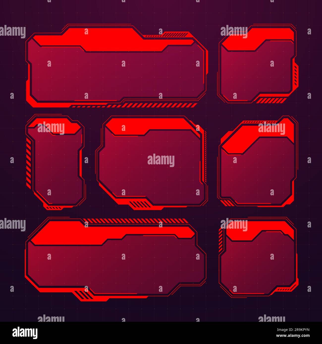 Red futuristic HUD or UI elements. Sci-fi user interface text boxes ...