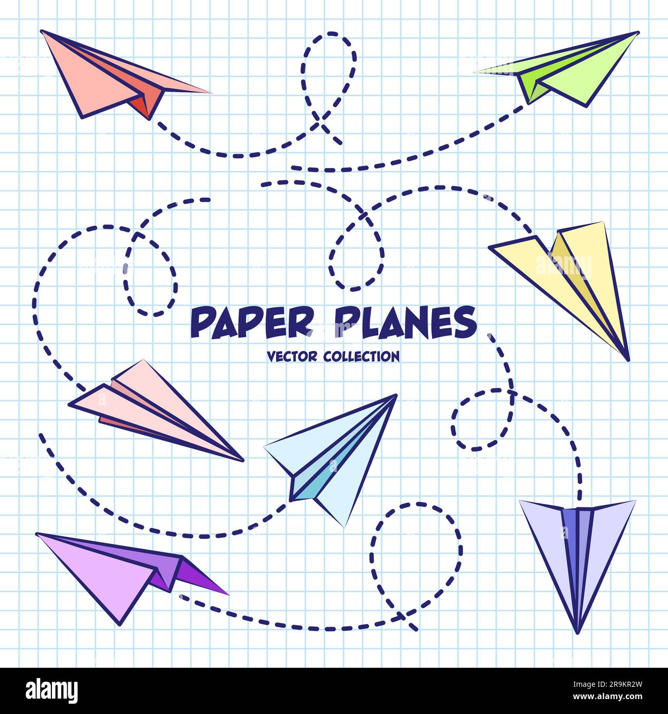 Hand drawn planes on checkered paper sheet. School notebook for drawing ...
