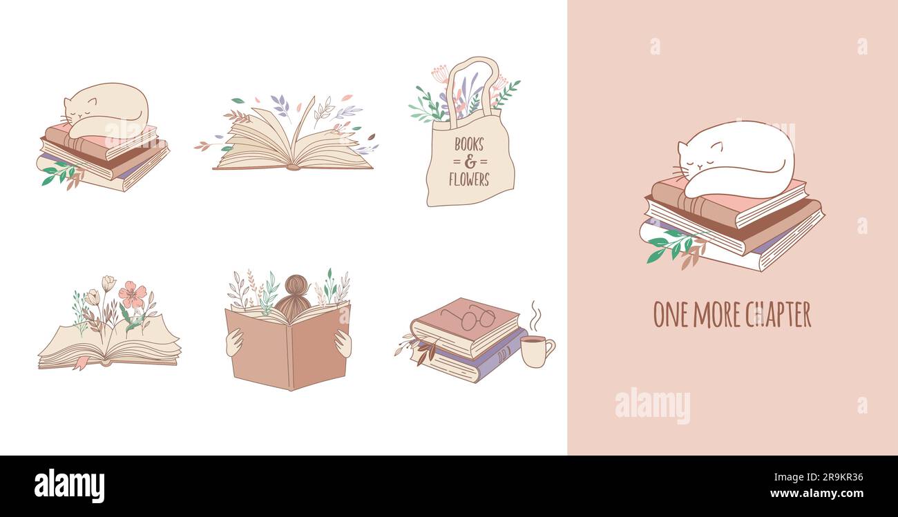 Hand drawn pastel colors books illustrations, prints, logos. Vector art ...