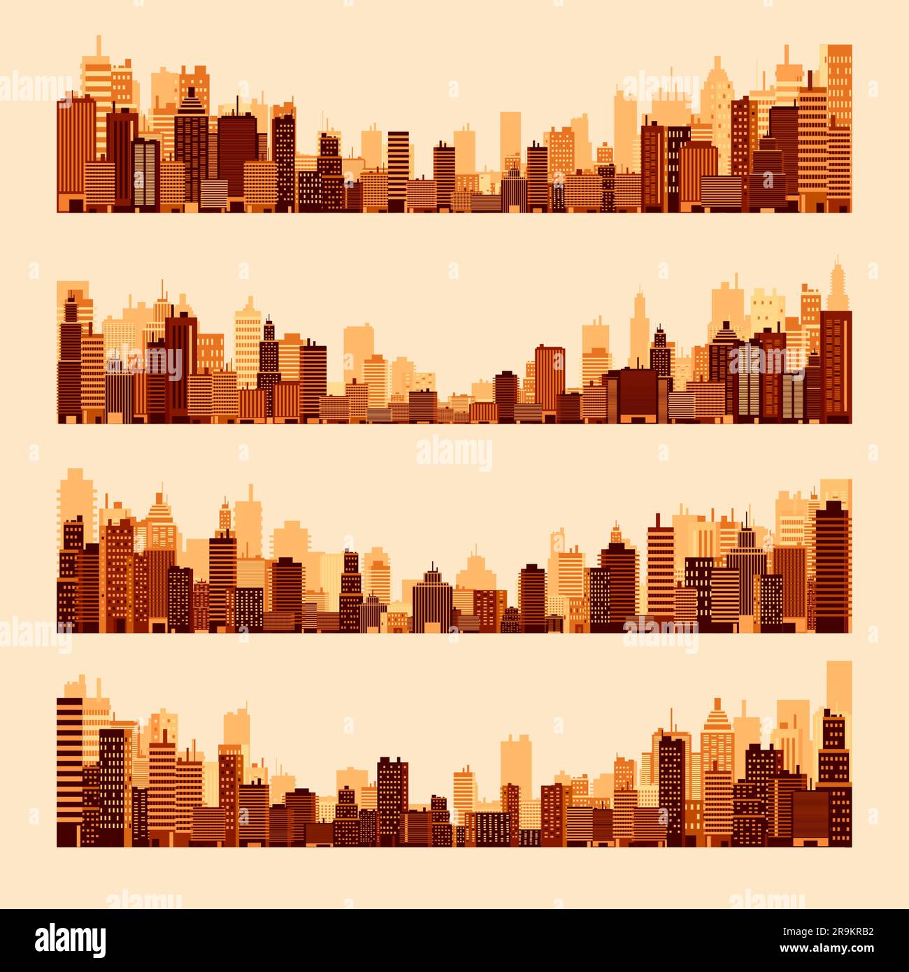 City silhouettes. Cityscape, town skyline, horizontal panorama. Midtown ...