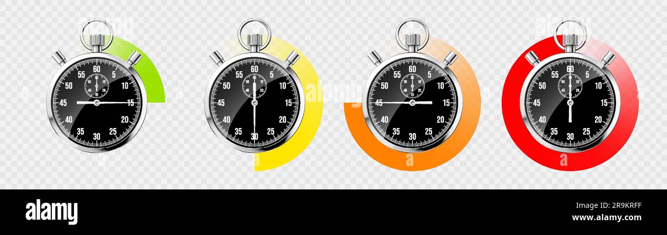 Realistic classic stopwatch. Shiny metal chronometer, black time ...