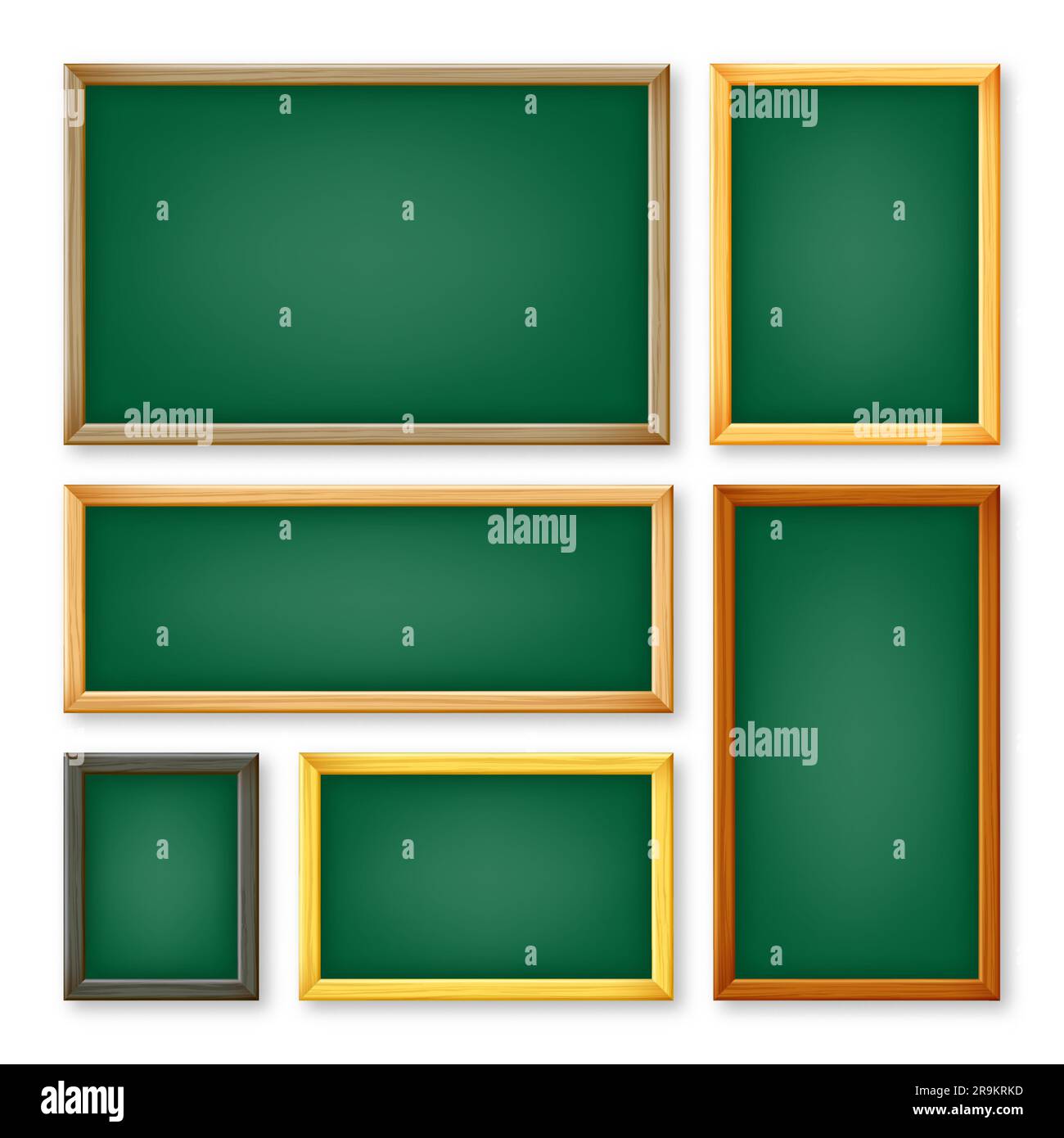 Realistic various chalkboards in a wooden frame. Green restaurant menu ...