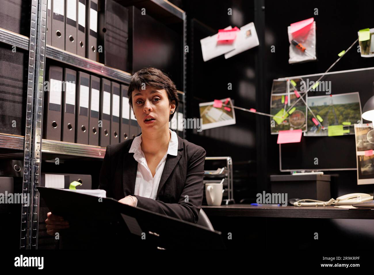 Police officer explaining criminal case to remote coworker during ...