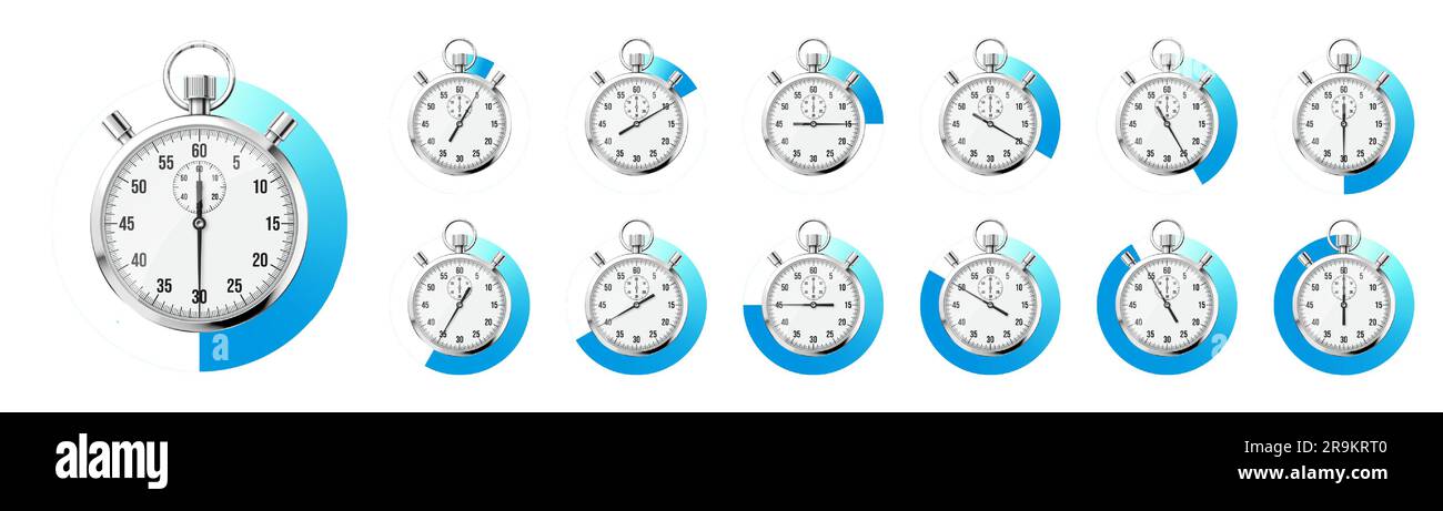 Realistic classic stopwatch. Shiny metal chronometer, time counter with ...