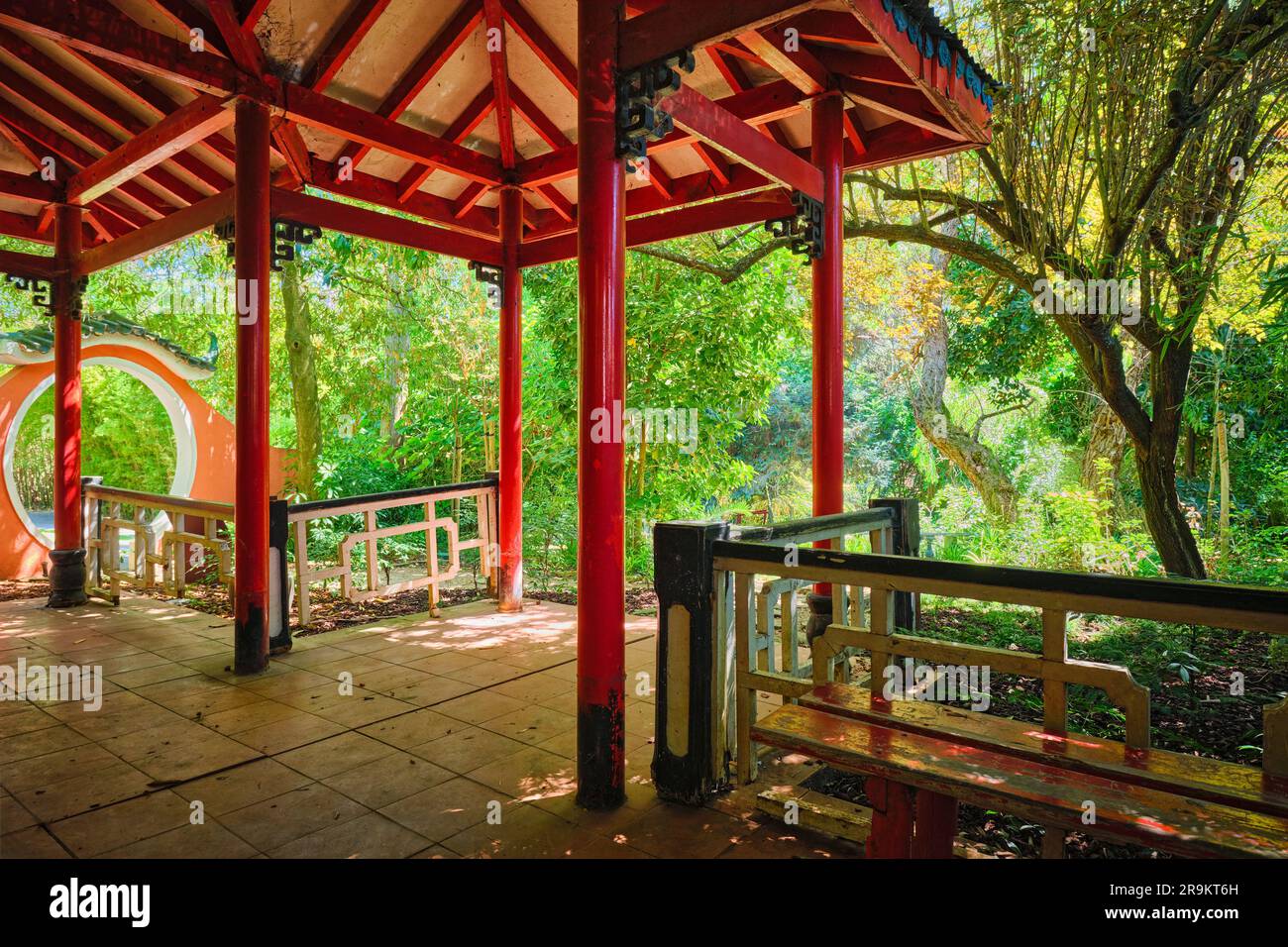 Chinese style pavilion in asian part of tropical botanical garden in ...