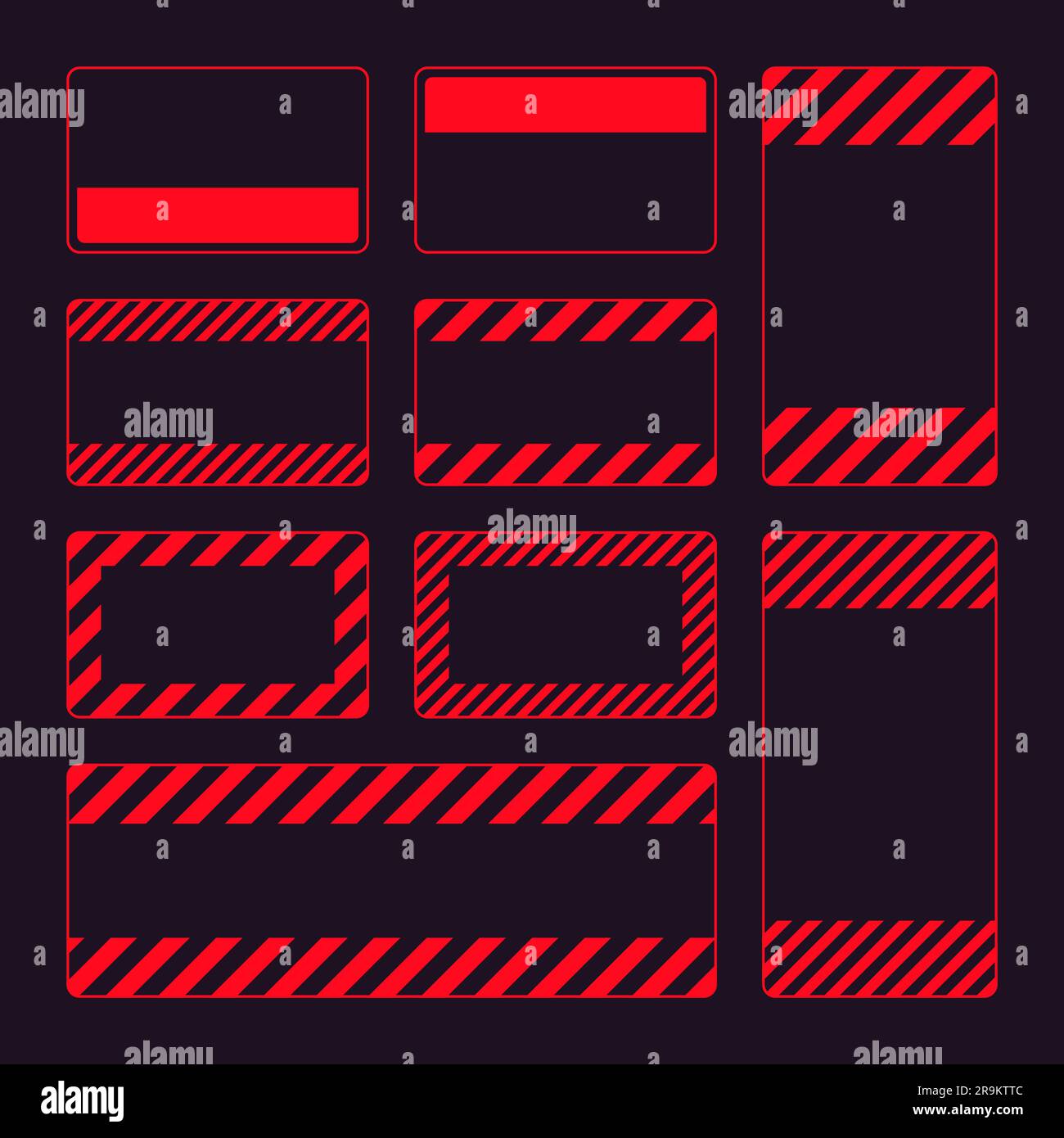 Various blank red warning signs with diagonal lines. Attention, danger ...