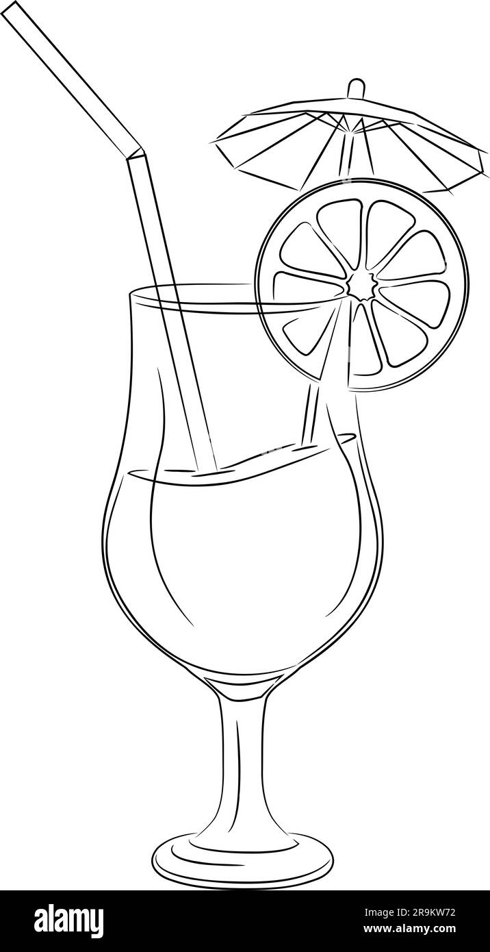 Line art illustration of cocktail glass with orange drink. Vector ...